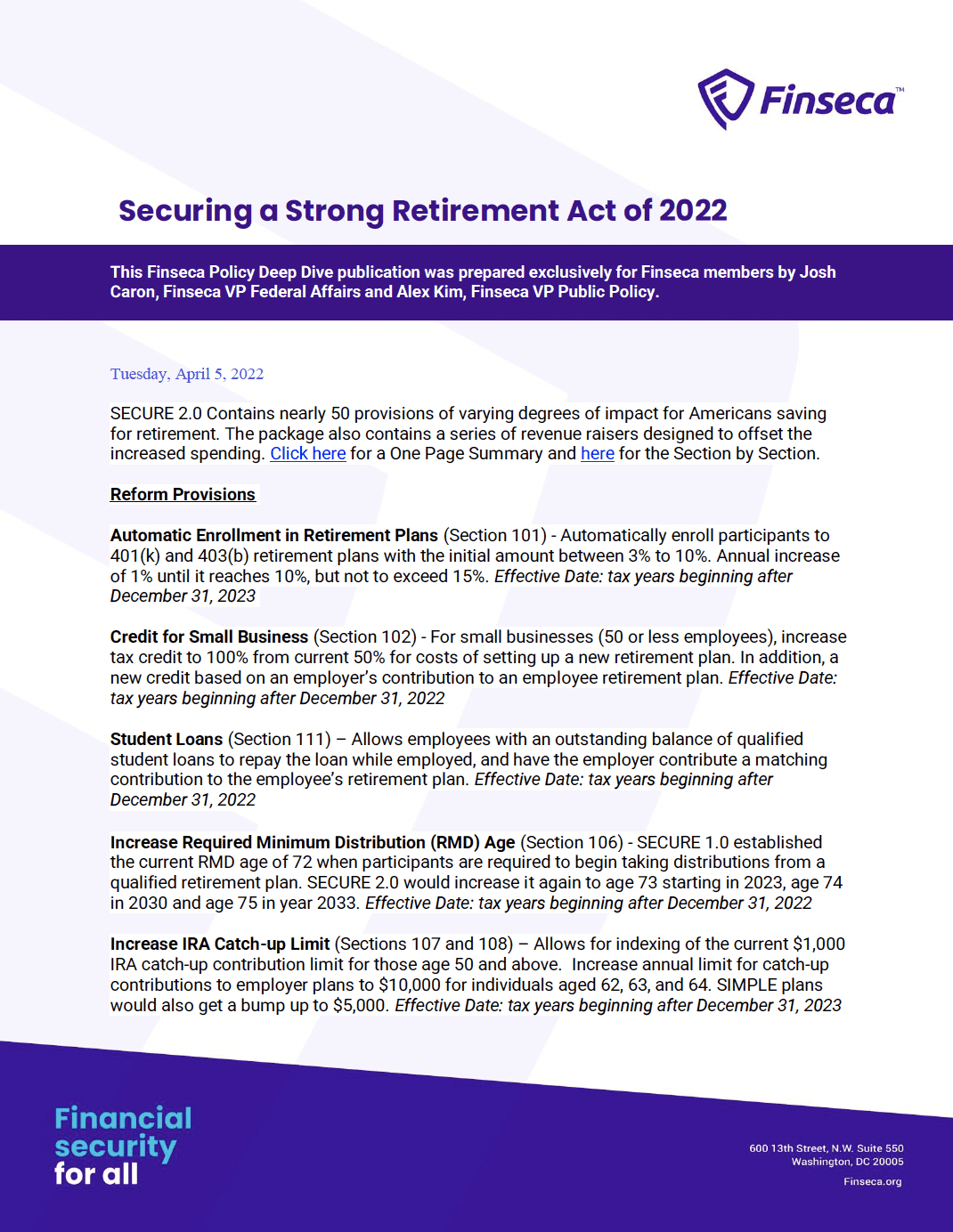 Securing a Strong Retirement Act of 2022 | Finseca